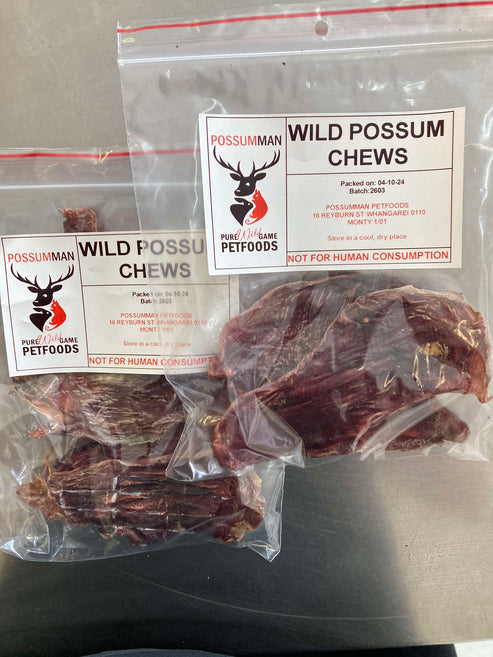 WILD POSSUM CHEWS - Dehydrated Possum Meat Treats – POSSUMMAN PETFOODS